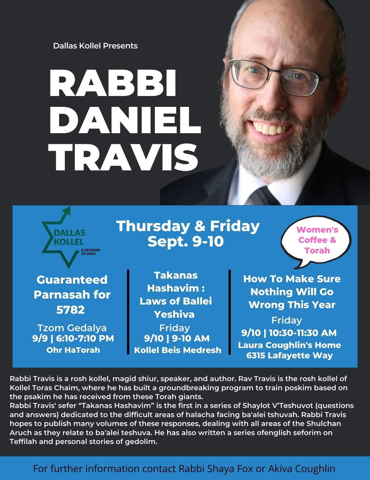 Dallas Kollel Presents Rabbi Daniel Travis - DOJLife.com 2025